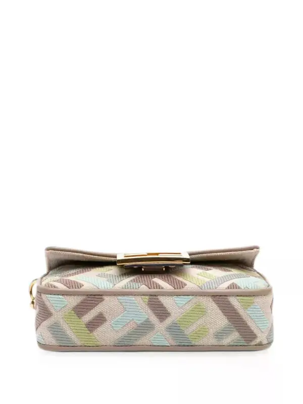 Fendi 2010-2026 Mini Zucca Embroidered Canvas Baguette Satchel