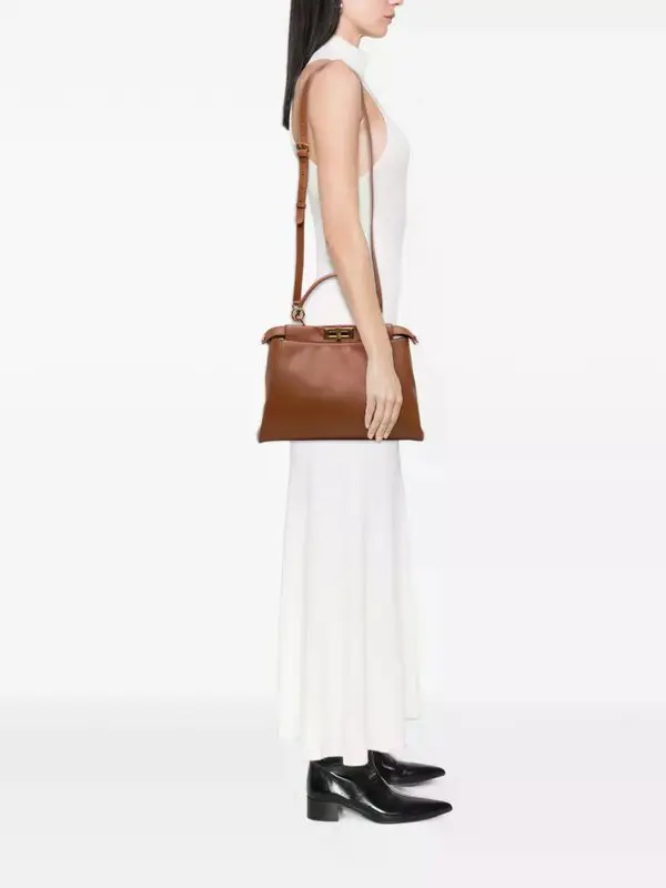 Fendi Calfskin Peekaboo Iconic Satchel - Brown