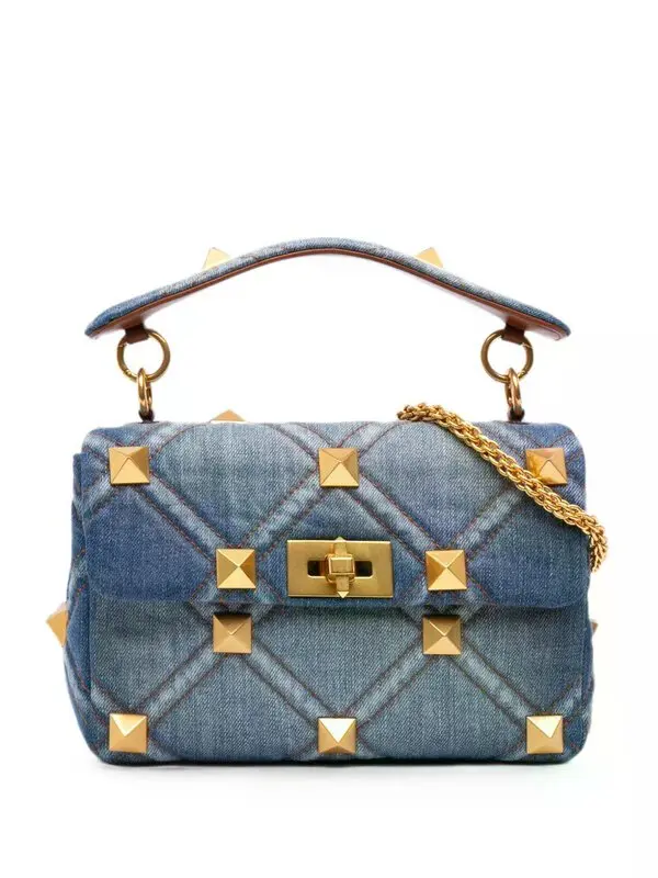 Valentino Garavani 2018-2026 Medium Denim Roman Stud Satchel