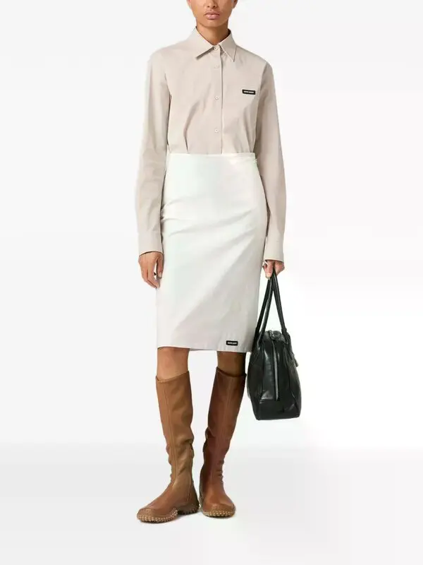 Miu Miu Stretch Poplin Pencil Skirt With Washed Treatment