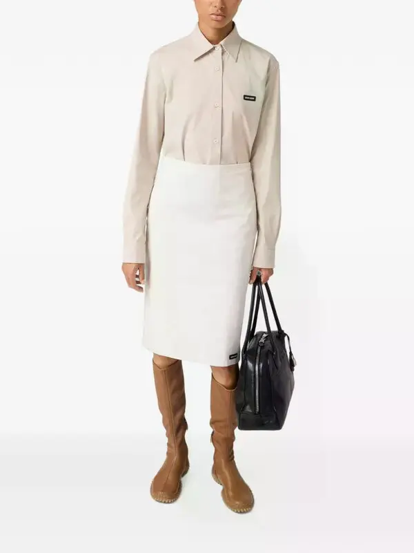 Miu Miu Stretch Poplin Pencil Skirt With Washed Treatment
