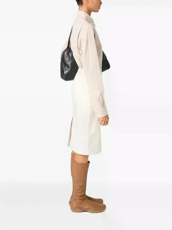 Miu Miu Stretch Poplin Pencil Skirt With Washed Treatment