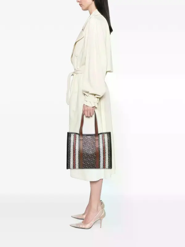 Burberry 2018-2023 Tb Monogram E Canvas Stripe Book Tote Bag - Brown