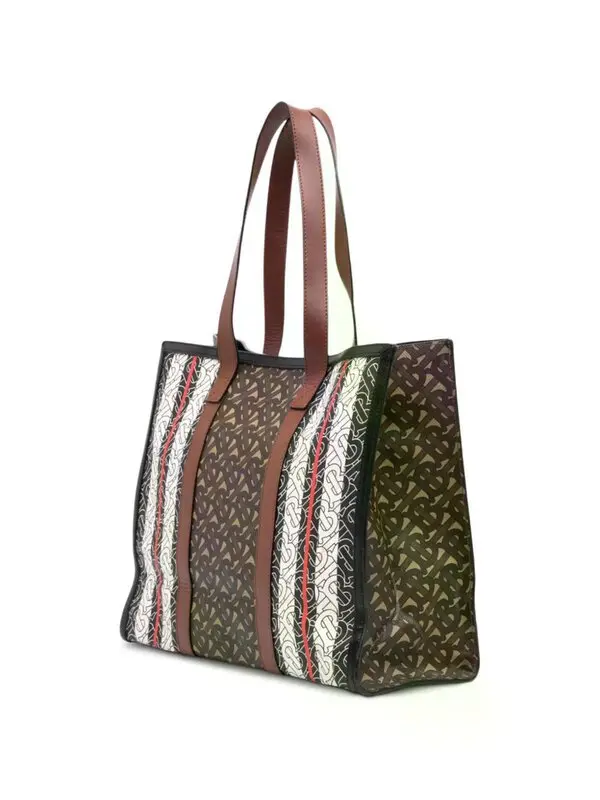 Burberry Tb Monogram Canvas Stripe Book Tote Bag - Brown