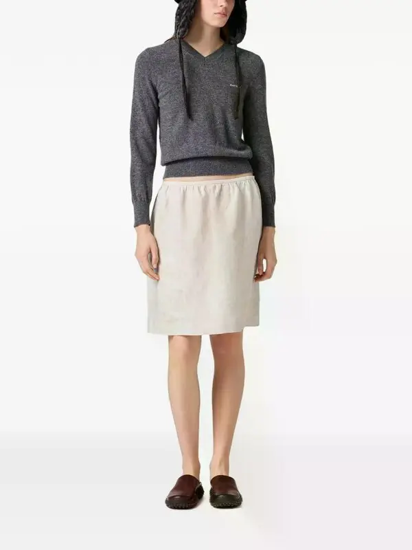 Miu Miu V-neck Wool Cardigan With Intarsia Logo
