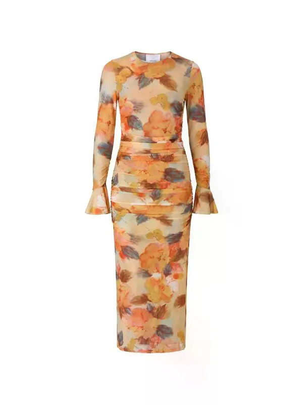 Cinq À Sept Floral Print Ruched Maxi Dress - Orange