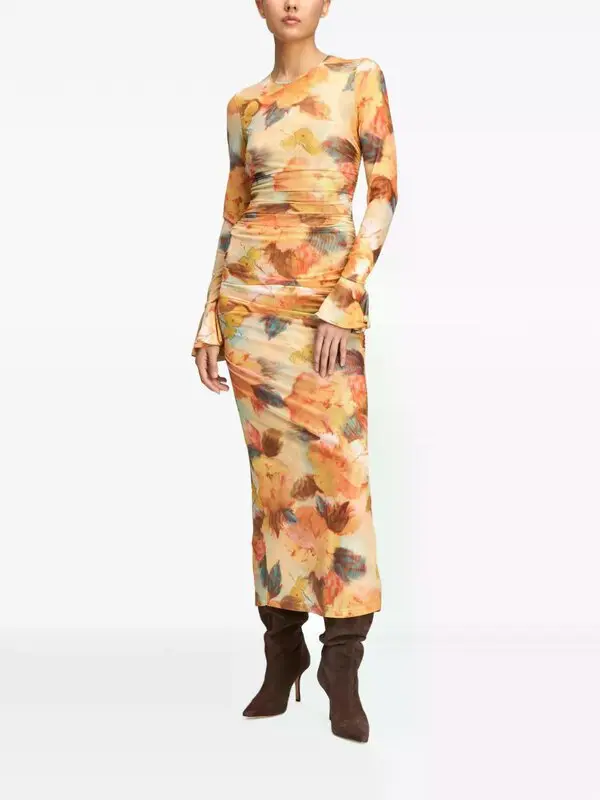Cinq À Sept Floral Print Ruched Maxi Dress - Orange