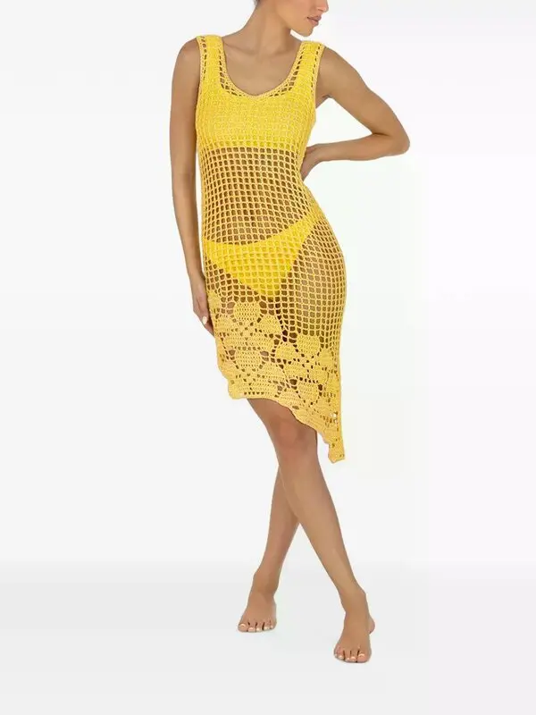 PARAMIDONNA Leila Asymmetric Crochet Midi Dress