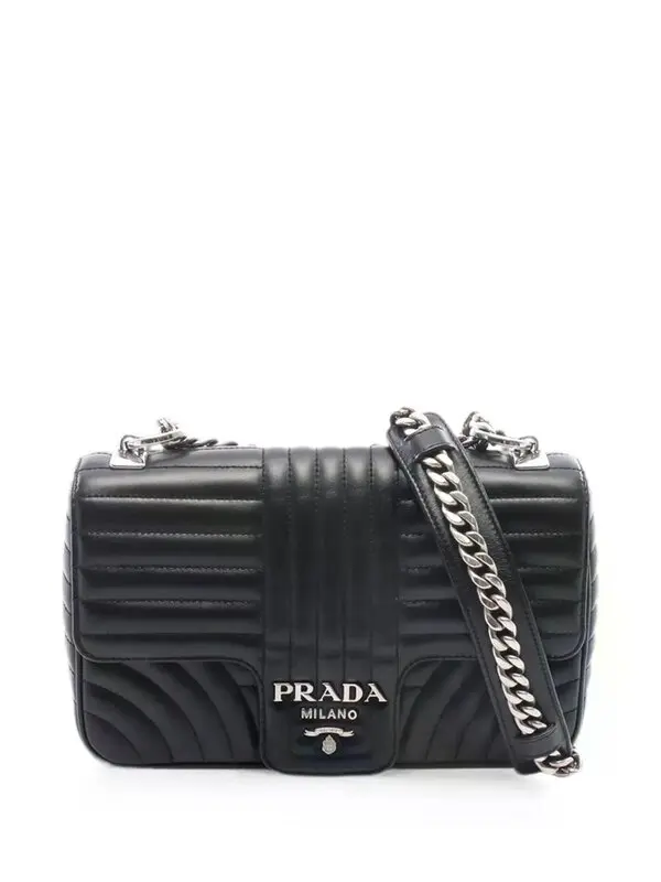 Prada 2010-2026 Medium Soft Calf Impunture Diagramme Bag Crossbody Bag - Black