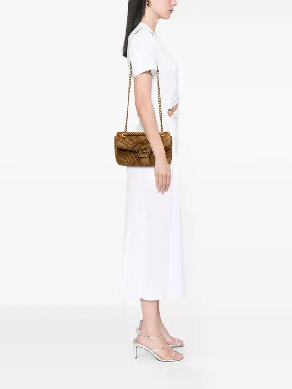 Gucci 2000-2015 Medium Gg Marmont Matelasse Velvet Shoulder Bag - Brown
