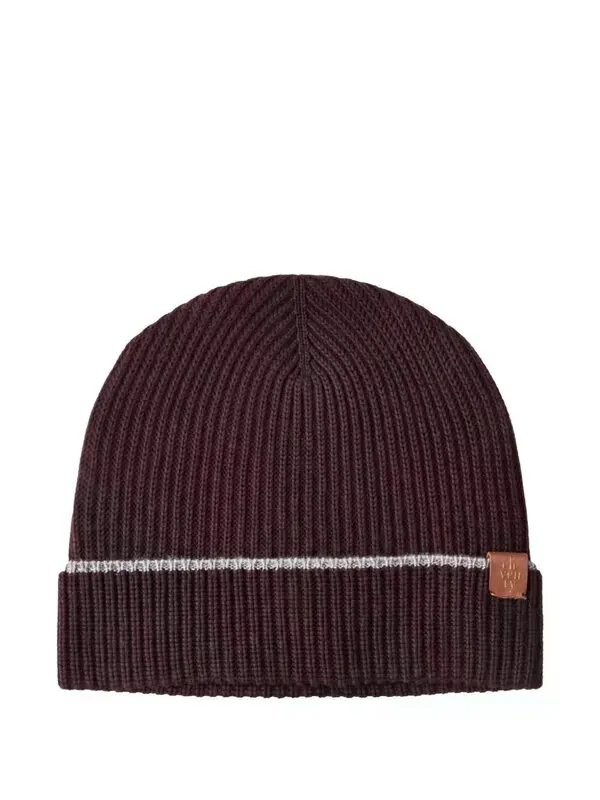 Eleventy Ribbed Knit Striped Beanie Hat - Brown