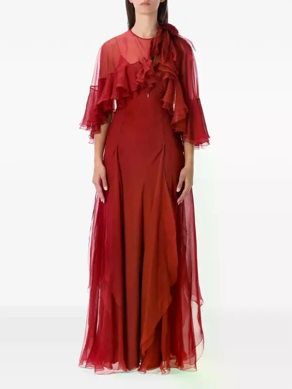 Alberta Ferretti Ruffled Cape-overlay Maxi Dress