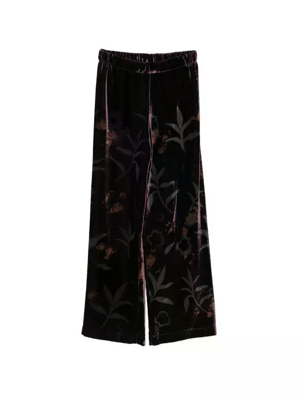 WHYCI MILANO Floral Print Velvet Wide-leg Trousers - Purple