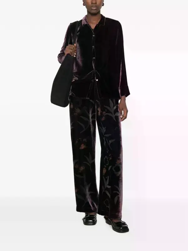 WHYCI MILANO Floral Print Velvet Wide-leg Trousers