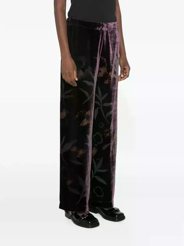 WHYCI MILANO Floral Print Velvet Wide-leg Trousers