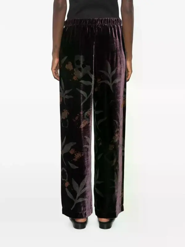 WHYCI MILANO Floral Print Velvet Wide-leg Trousers