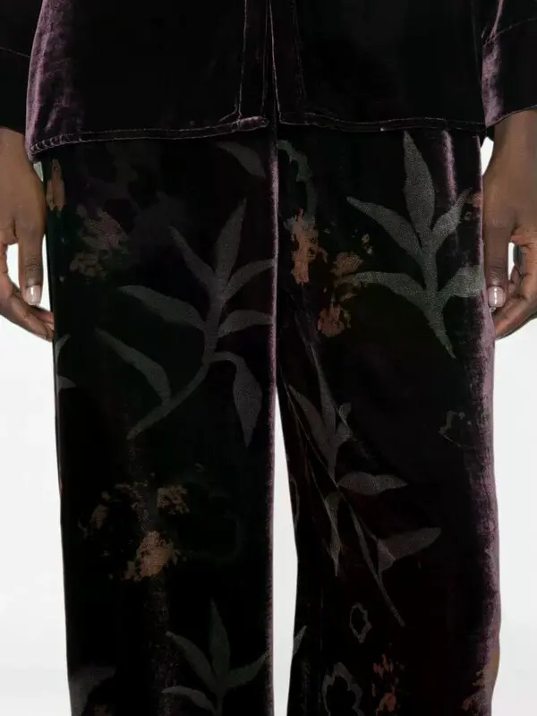 WHYCI MILANO Floral Print Velvet Wide-leg Trousers
