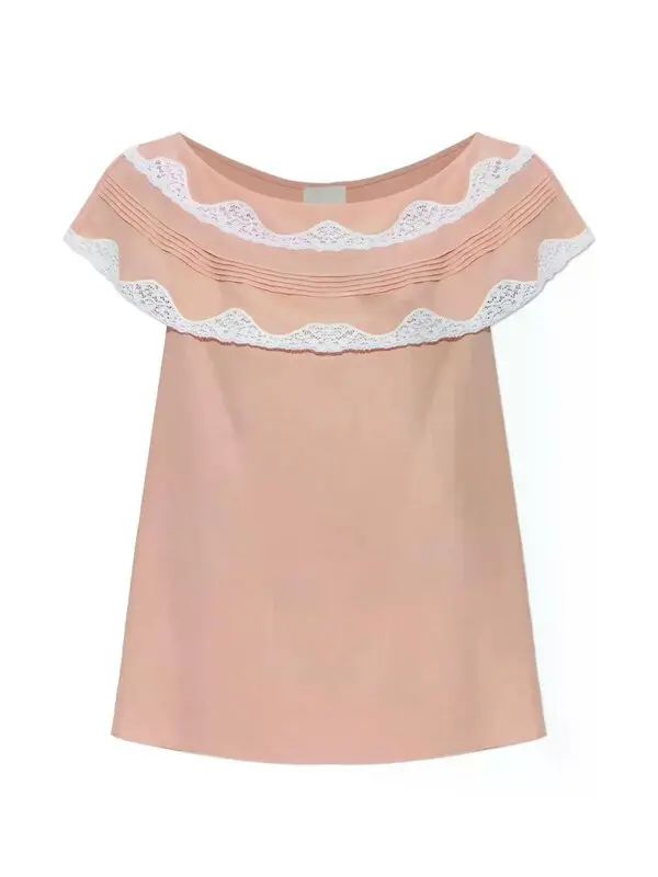Posse Tabitha Lace-trimmed Pleated Blouse - Pink