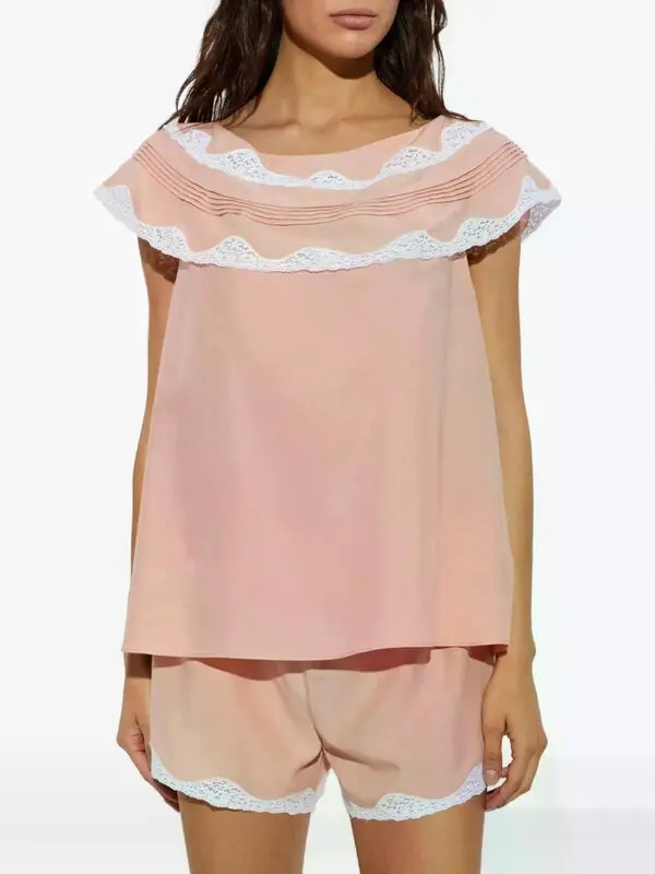 Posse Tabitha Lace-trimmed Pleated Blouse
