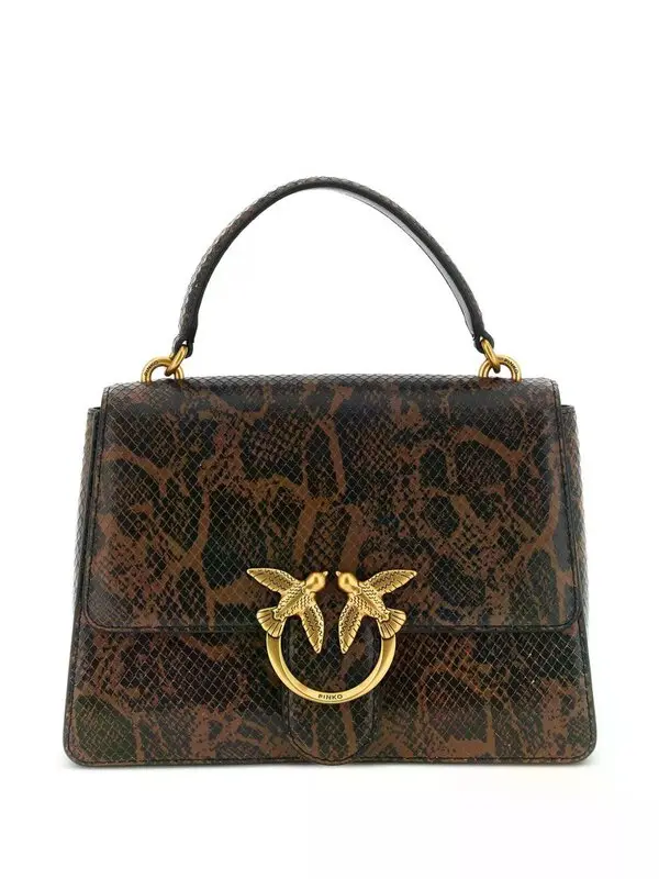 Pinko Medium Love One Light Python-print Handbag - Brown