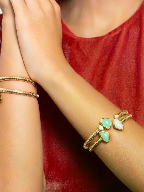 Marina B Trisolina Heart Bracelet In 18k Yellow With Diamonds And Chrysoprase - Gold