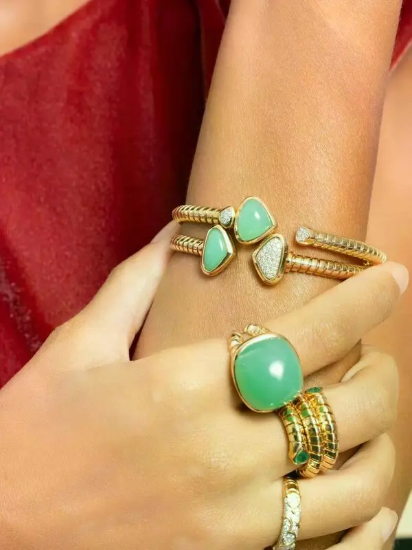 Marina B Trisolina Heart Bracelet In 18k Yellow With Diamonds And Chrysoprase