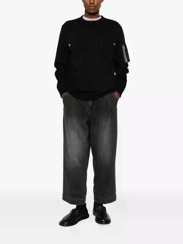 Sacai Long-sleeve Crew Neck Sweater With Zip Pocket