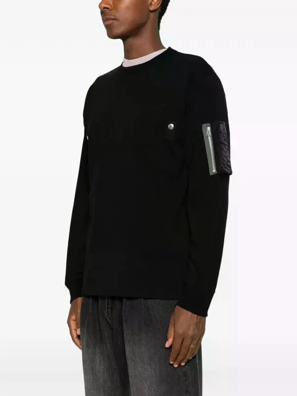 Sacai Long-sleeve Crew Neck Sweater With Zip Pocket