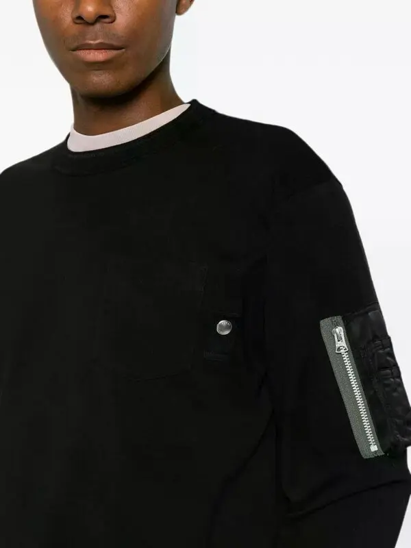 Sacai Long-sleeve Crew Neck Sweater With Zip Pocket