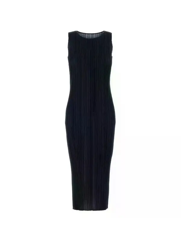 Issey Miyake Pleated Sleeveless Midi Dress - Blue