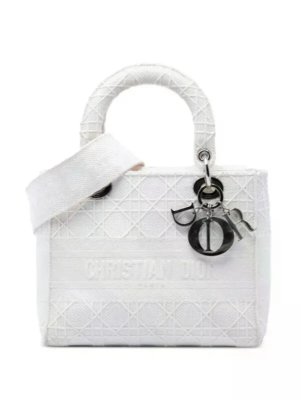 Dior Medium Lady D Lite Cannage Satchel - White
