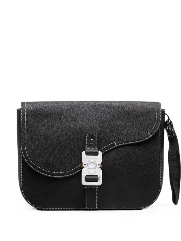 Dior 2024 Medium Grained Calfskin Saddle With Flap Clutch Bag - Black