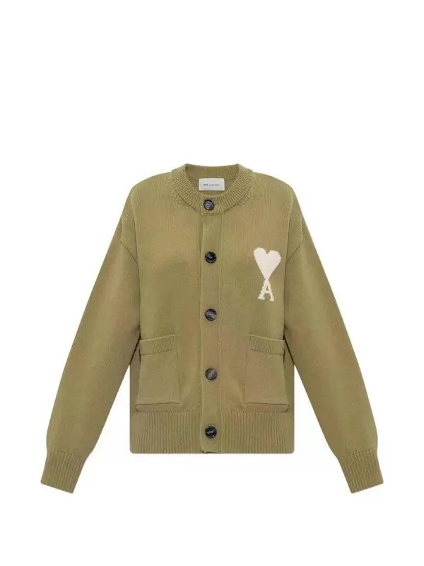 AMI Paris De Coeur Patch Cardigan - Green