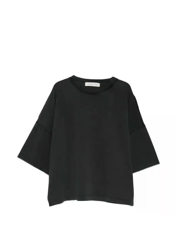 STAY HUMAN ON EARTH Raw-edge Drop-shoulder T-shirt - Black