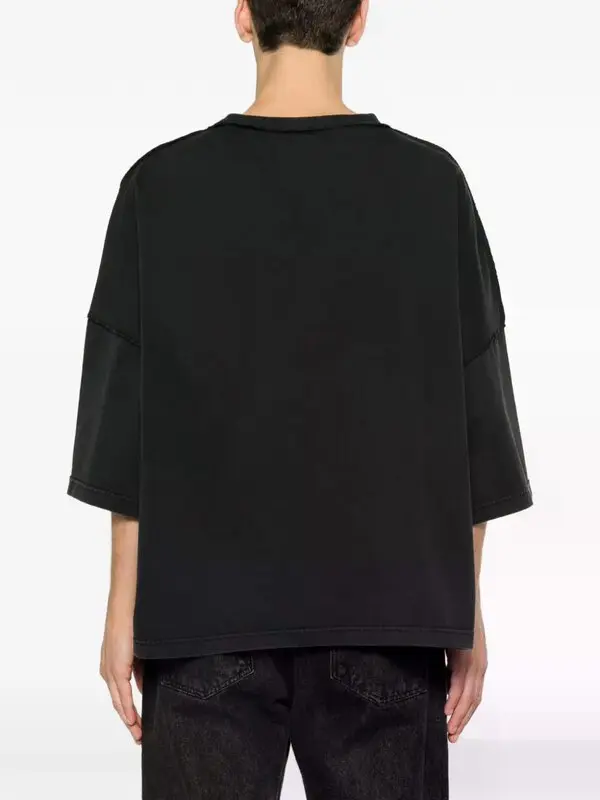 STAY HUMAN ON EARTH Raw-edge Drop-shoulder T-shirt
