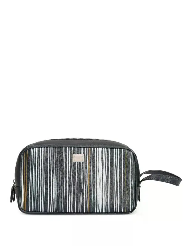 Dolce & Gabbana Stripe-print Toiletry Bag In Calfskin - Blue