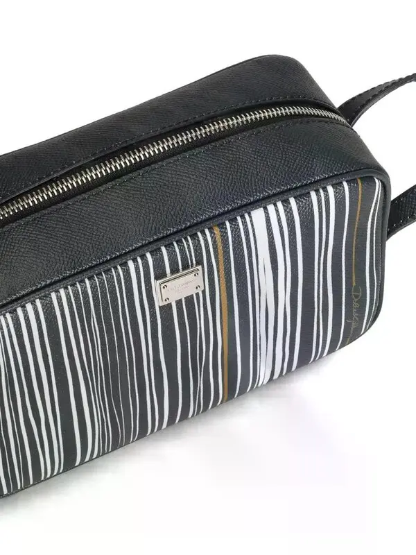 Dolce & Gabbana Stripe-print Toiletry Bag In Calfskin - Blue