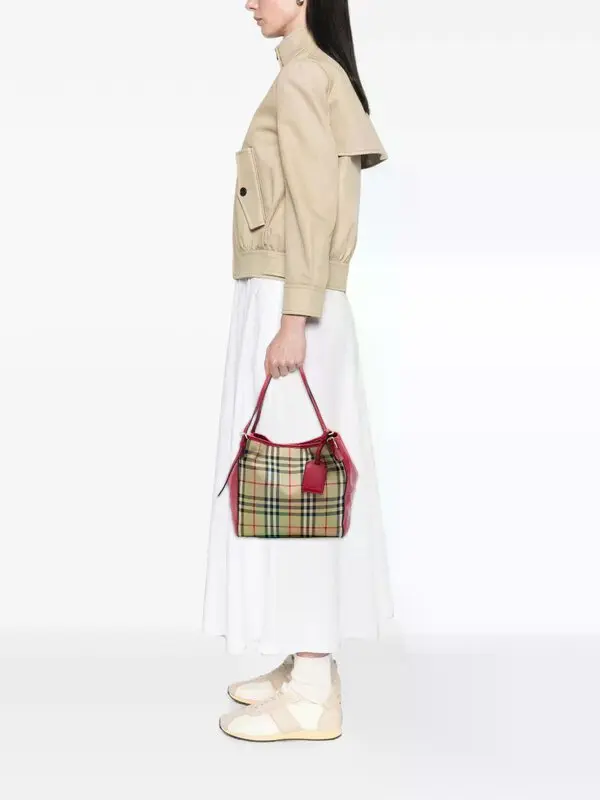 Burberry 2000-2017 Small Haymarket Check Nylon And Calfskin Canterbury Tote Bag - Neutrals