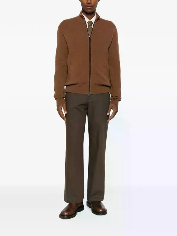 Canali Ribbed Knit Zip-up Sweater