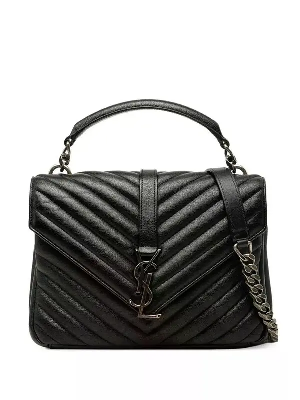 Saint Laurent Medium Chevron Sheepskin Monogram College Satchel - Black