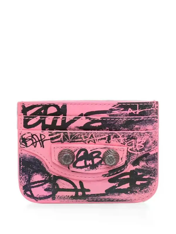 Balenciaga 2021-2026 Lambskin Motocross Graffiti Le Cagole Card Holder - Pink