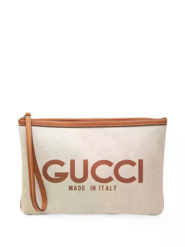Gucci 2016-2026 Canvas Logo Clutch Bag - Neutrals