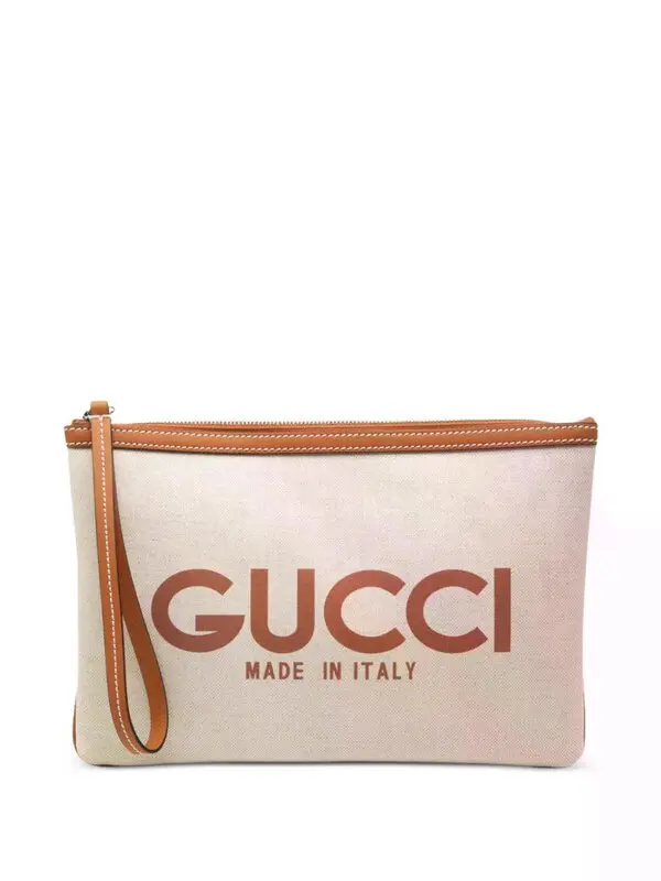 Gucci Canvas Logo Clutch Bag - Neutrals