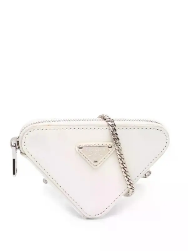 Prada 2013-2026 Mini Brushed Leather Triangle Chain Pouch Crossbody Bag - White