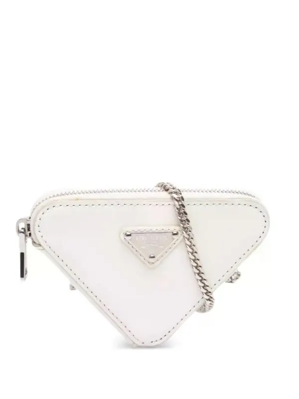 Prada Brushed Leather Triangle Chain Pouch Crossbody Bag - White