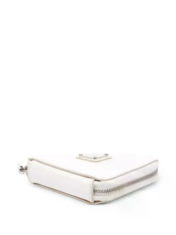 Prada Brushed Leather Triangle Chain Pouch Crossbody Bag - White