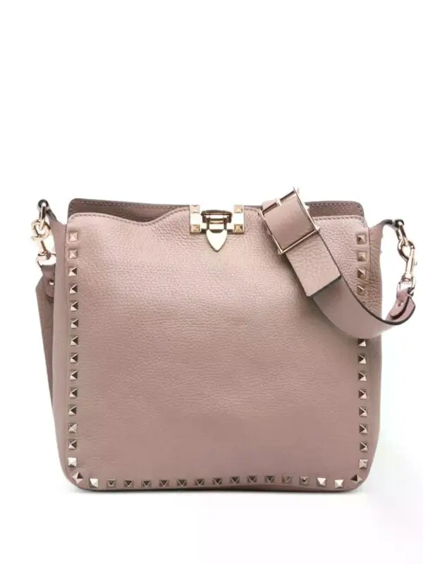 Valentino Garavani Small Grainy Calfskin Rockstud Messenger Bag - Neutrals