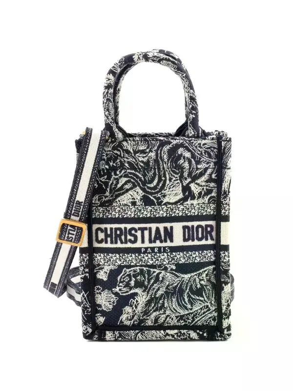 Dior Embroidered Canvas Mini Book Tote Phone Bag - Blue