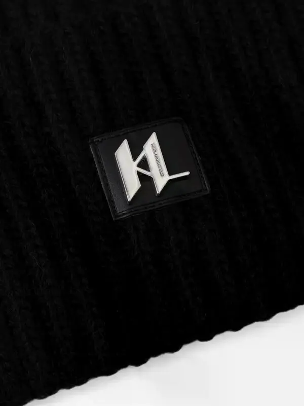 Karl Lagerfeld Logo-plaque Ribbed-knit Beanie Hat