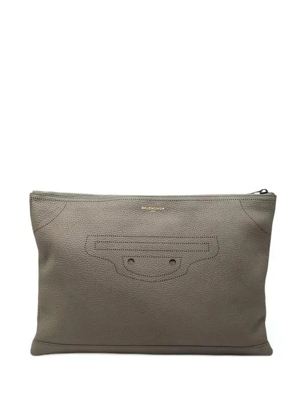 Balenciaga 2017 Calfskin Motocross Blackout Clutch Bag - Brown